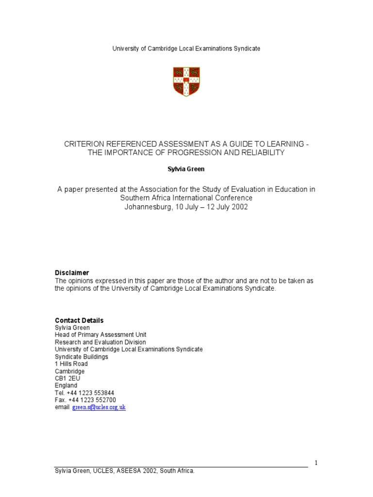 Criterion Referenced Assessment As A Guide To Learning The Importance ...