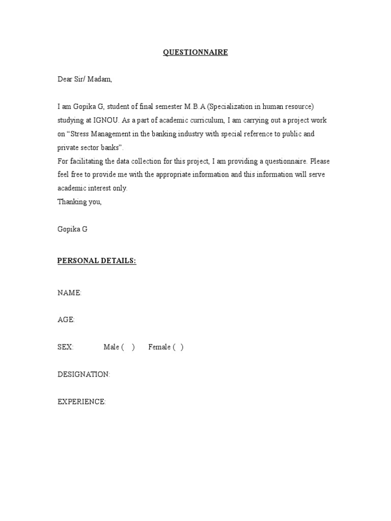 Stress Management Questionnaire | PDF