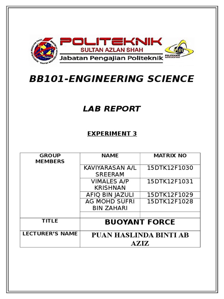 Buoyant Force Experiment Report | PDF | Buoyancy | Nature