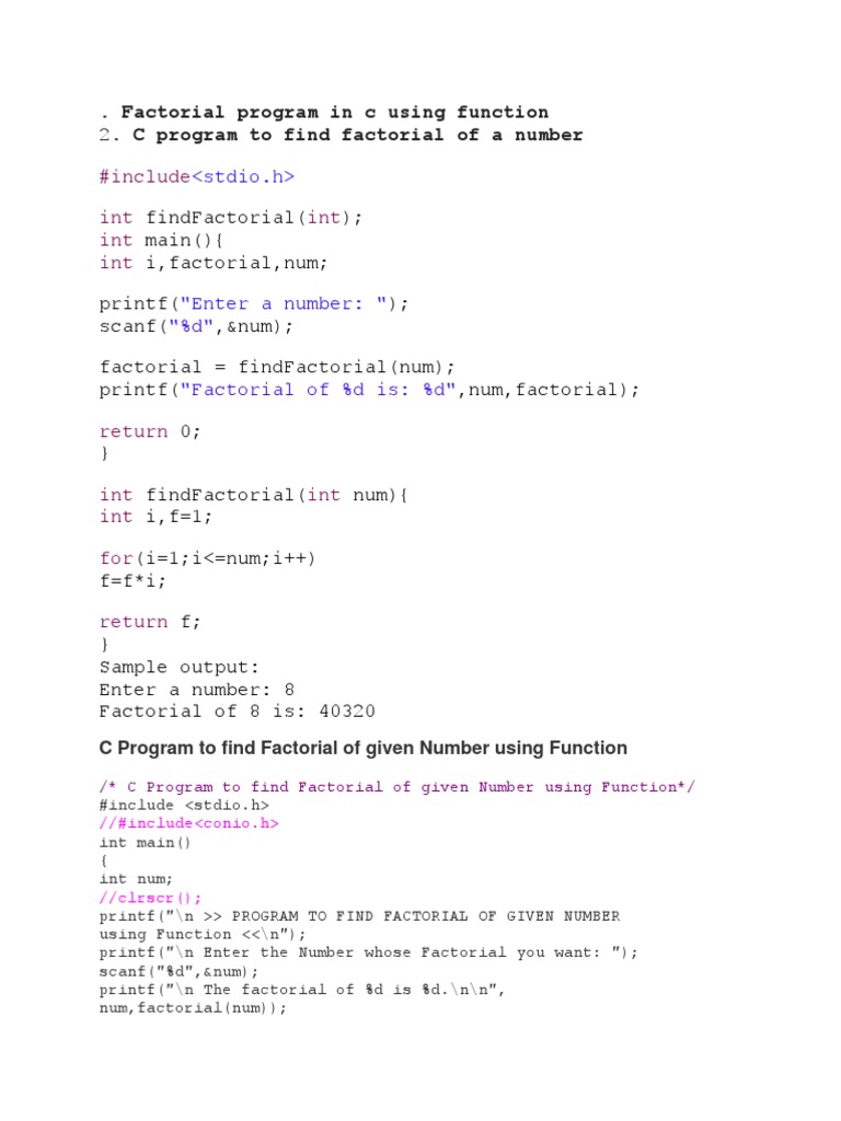Factorial Program In C Using Function Pdf Array Data Structure C Programming Language