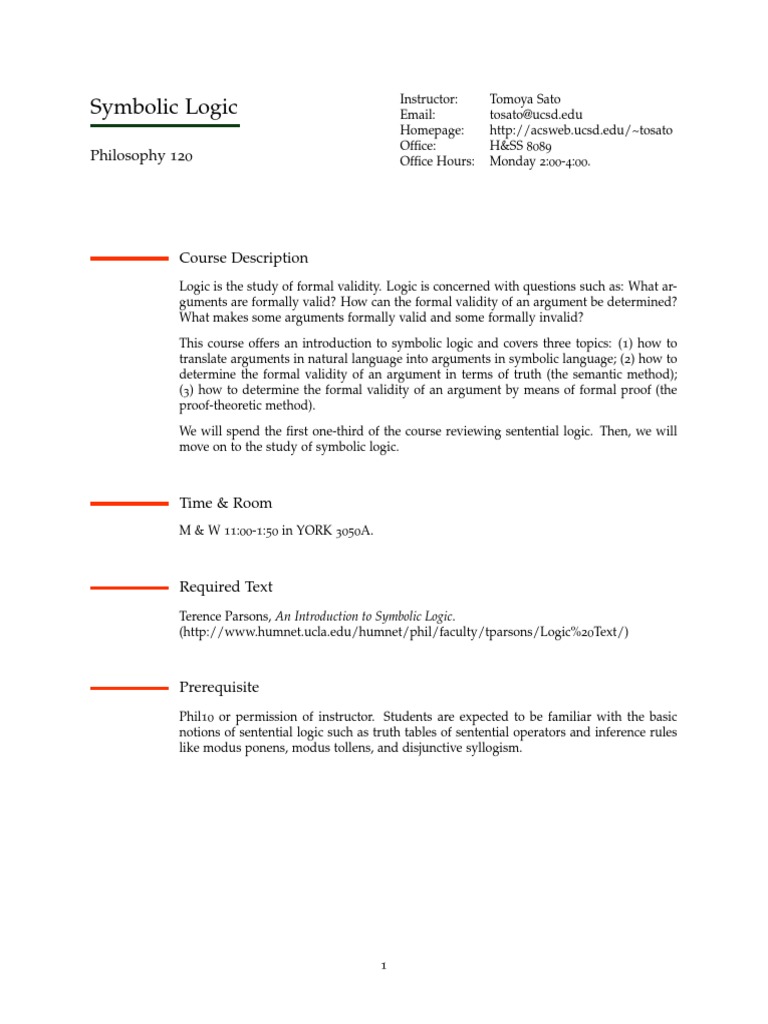 PHIL 120 Syllabus | PDF | Validity | Logic