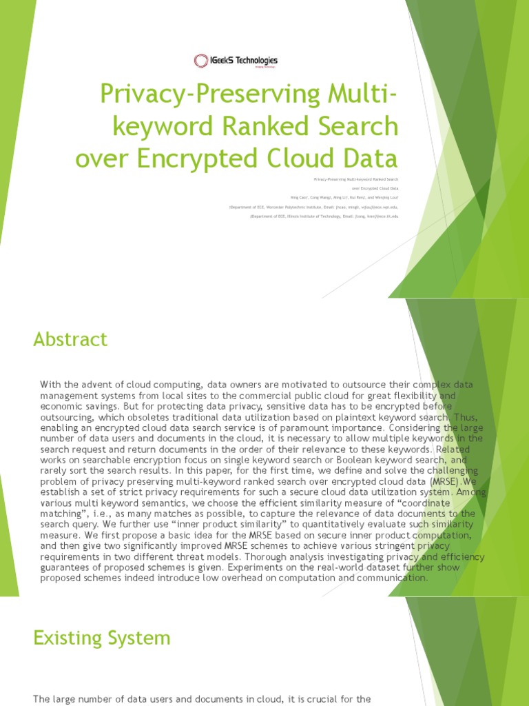 Privacy-Preserving Multi-Keyword Ranked Search Over Encrypted Cloud Data | PDF | Information ...