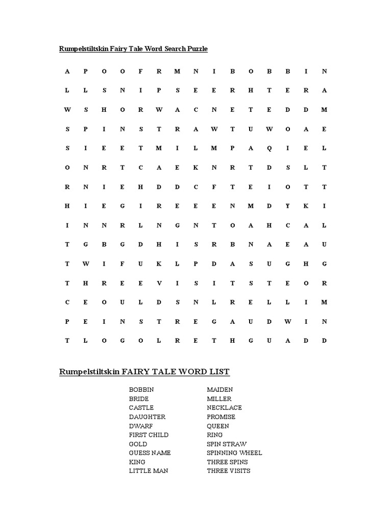 Rumpelstiltskin Word Search Puzzle | PDF