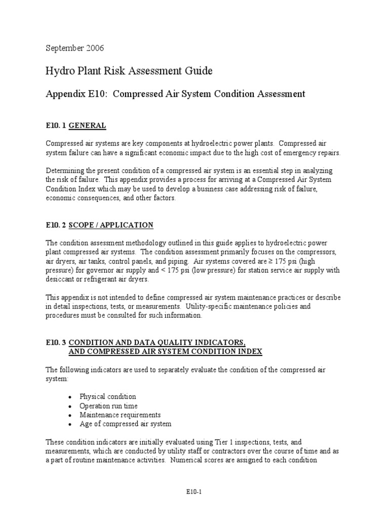 Hydro Plant Risk Assessment Guide: Appendix E10: Compressed Air System ...