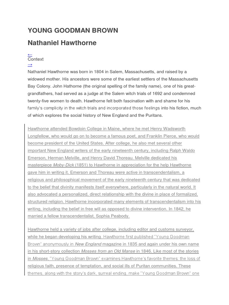 Young Goodman Brown | PDF | Nathaniel Hawthorne | Transcendentalism