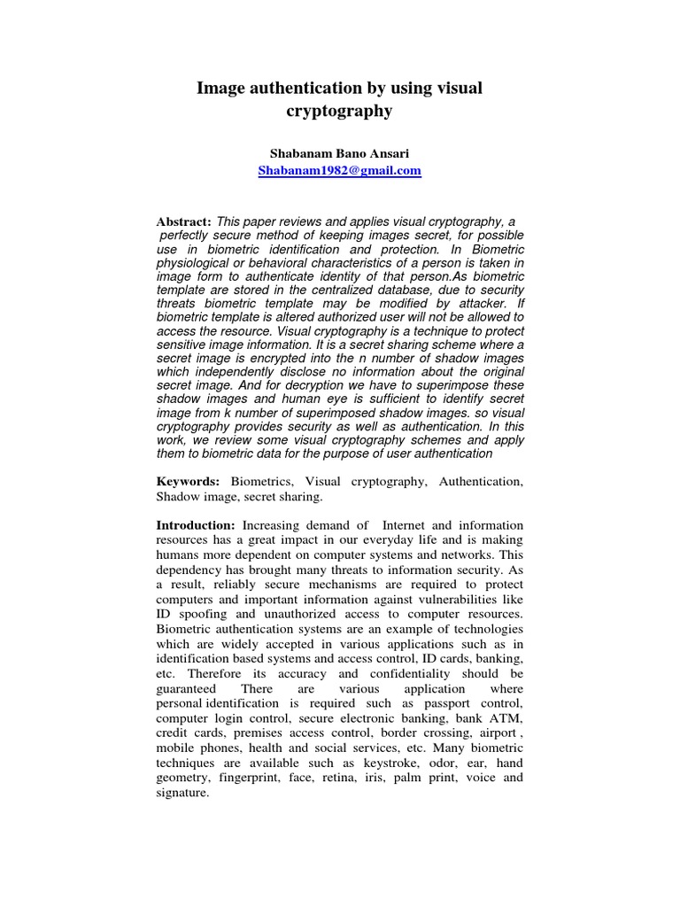 Image Authentication by Using Visual Cryptography | PDF | Biometrics | Cryptography