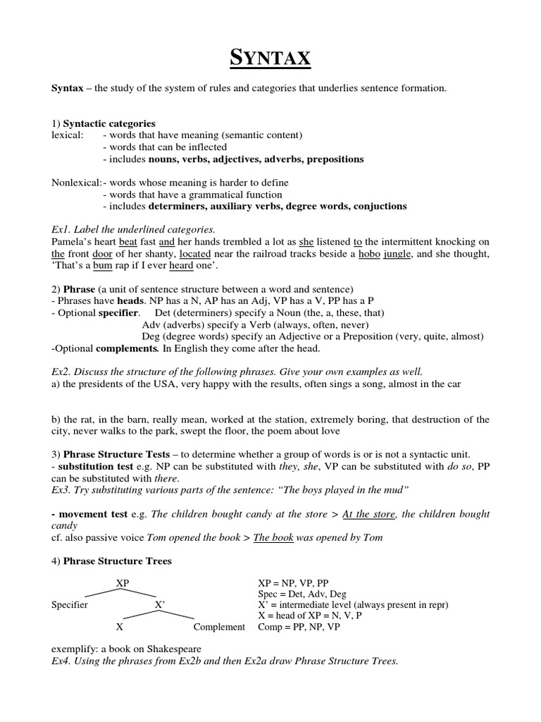 Syntax Class Handout | Phrase | Syntax