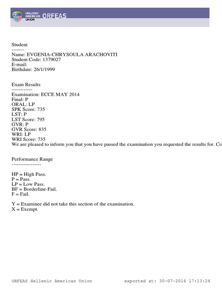ECCE Exam Results for Evgenia Arachoviti | PDF | Career & Growth