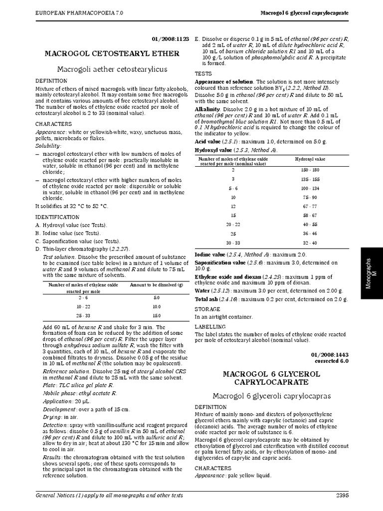 Macrogol Cetostearyl Ether | PDF | Solubility | Ethanol