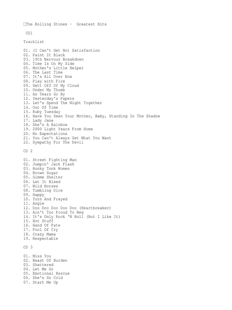 Rolling Stones Greatest Hits Tracklist | PDF | The Rolling Stones ...