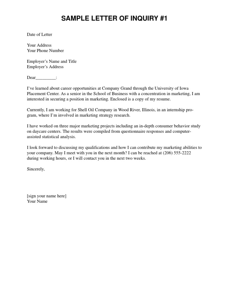 Sample Letter of Inquiry #1 | PDF