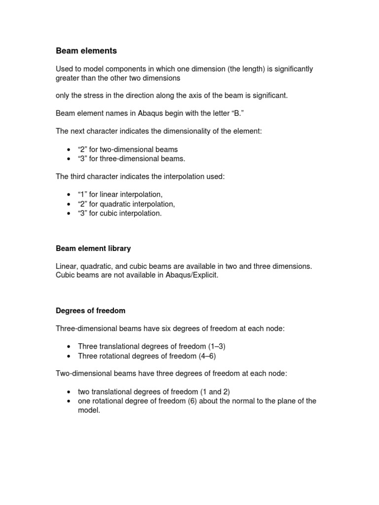 Beam And Truss Elements In Abaqus Pdf Stress Mechanics Beam