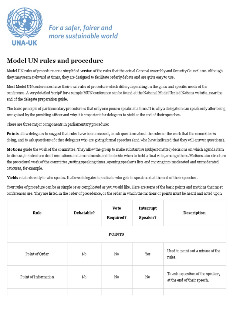 MUN Rules and Procedures | Meetings | Parliamentary Procedure