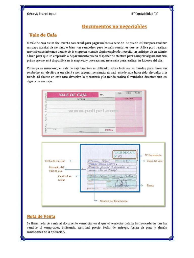 El Vale de Caja Es Un Documento Comercial Para Pagar Un Bien o Servicio ...