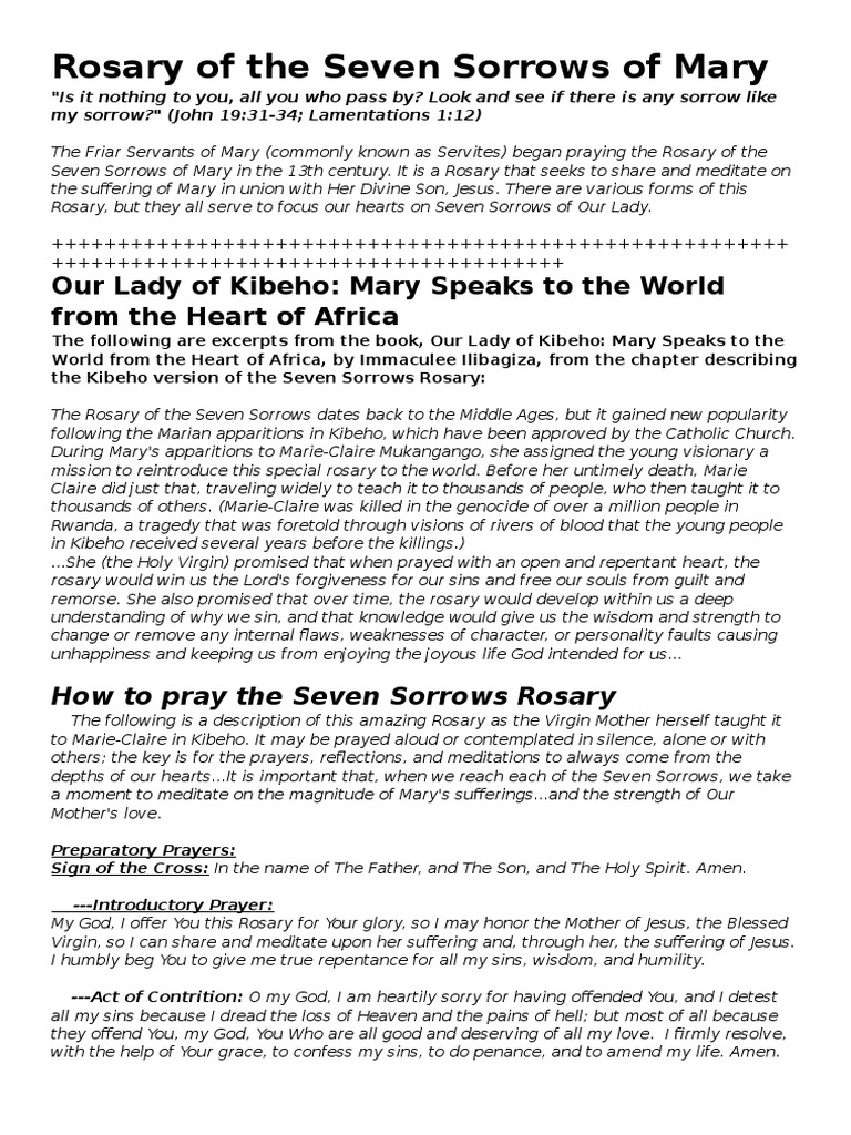 Rosary of The 7 Sorrows of Mary - Buklet | PDF | Rosary | Sin