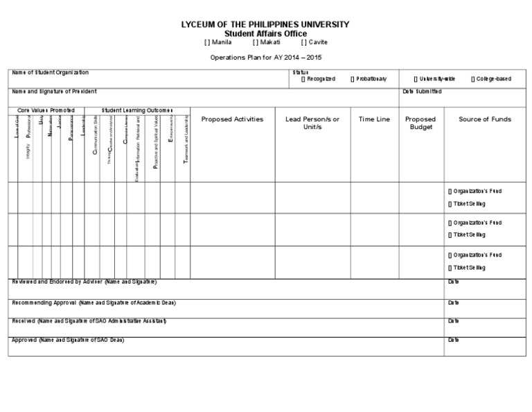 Student Operations Plan Template New | PDF