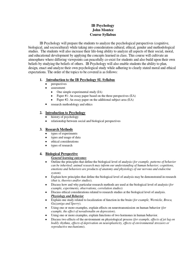 Ib Psychology Course Syllabus 2014-15 | PDF | Affect (Psychology ...