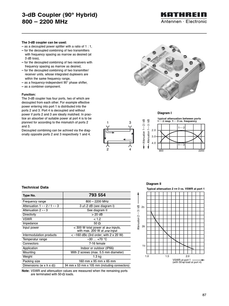 3-Db Coupler (90° Hybrid) 800 - 2200 MHZ: Technical Data | PDF ...