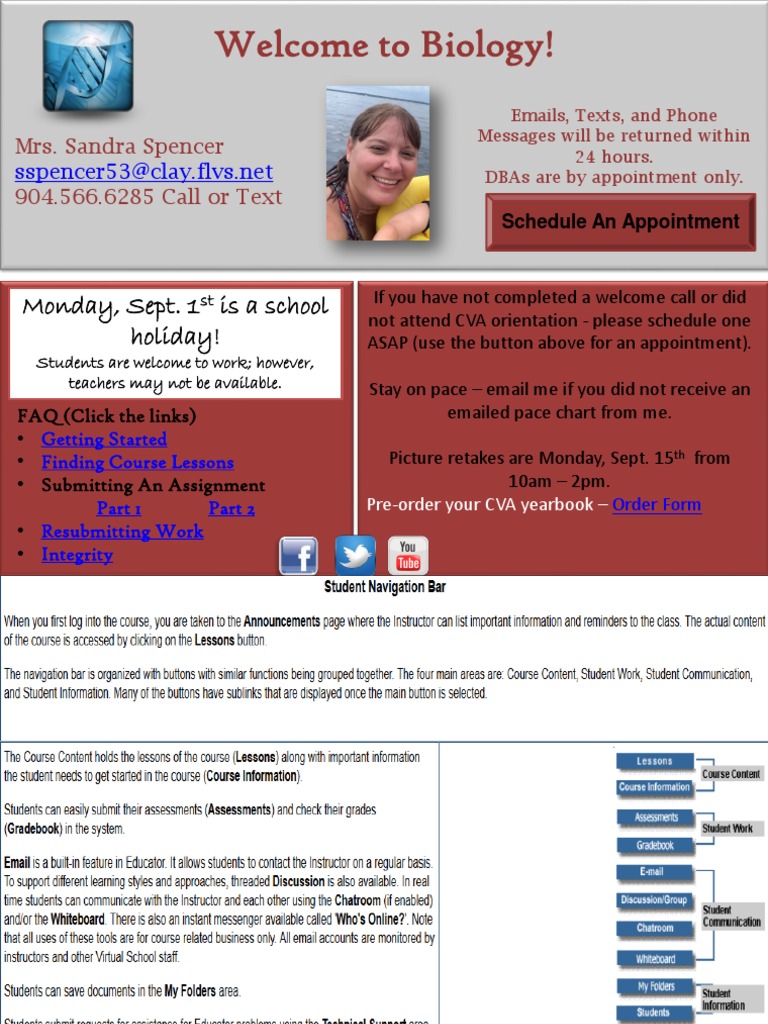 Welcome To Biology!: Monday, Sept. 1 Is A School Holiday! | PDF