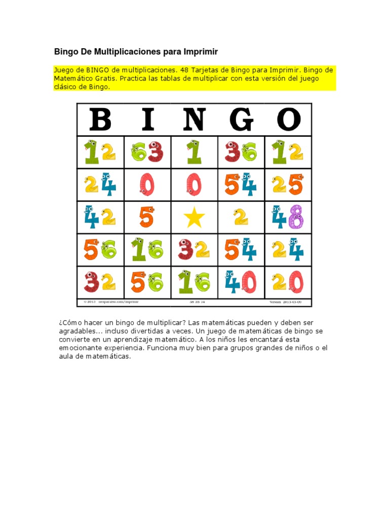 Bingo de Multiplicaciones | PDF | Multiplicación | Ocio
