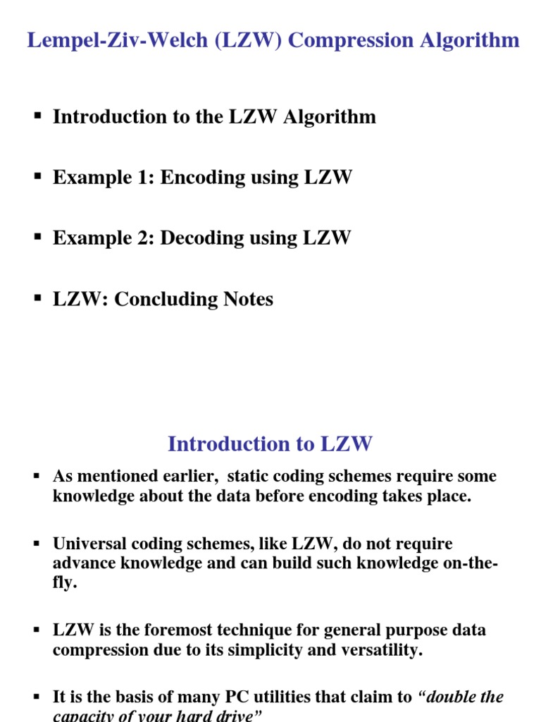 Lempel Ziv Welch Lzw Compression Algorithm Data Compression Algorithms And Data Structures 