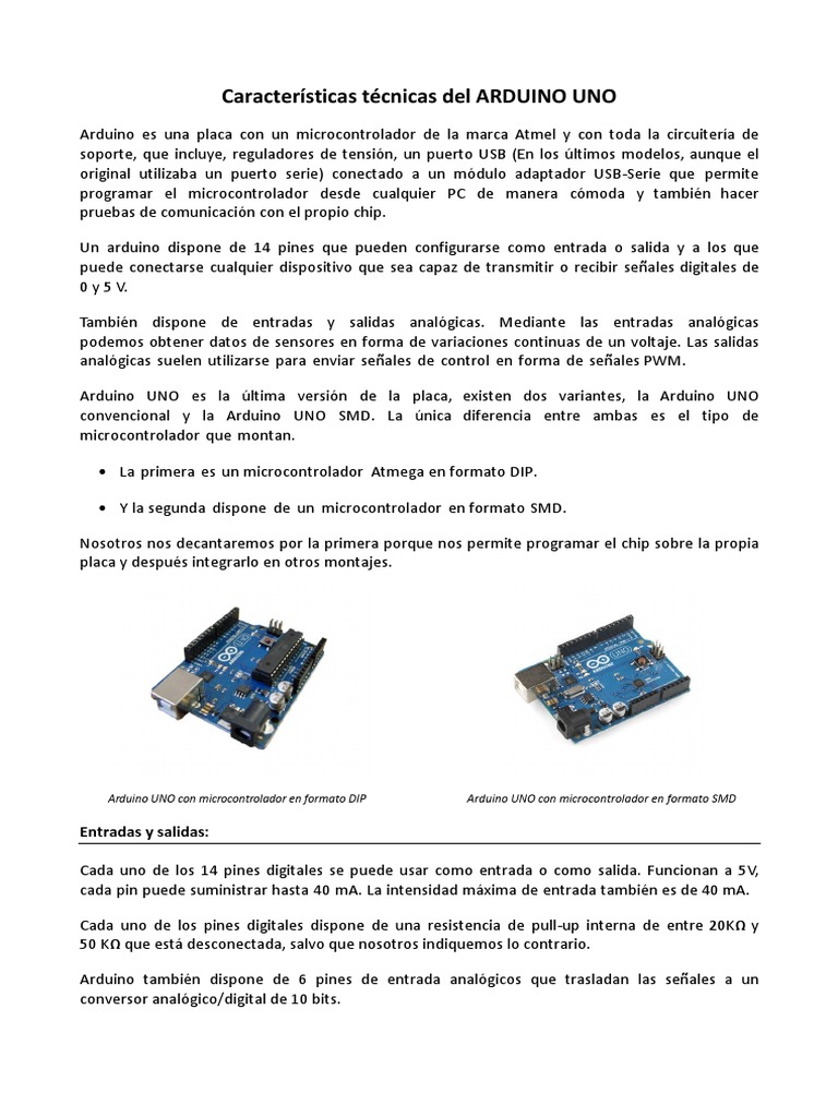 Características Arduino | Descargar gratis PDF | Arduino | Microcontrolador
