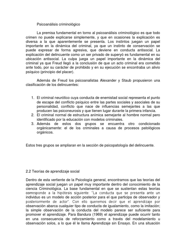 Psicoanálisis en Criminología | PDF | Neurosis | La dependencia de ...