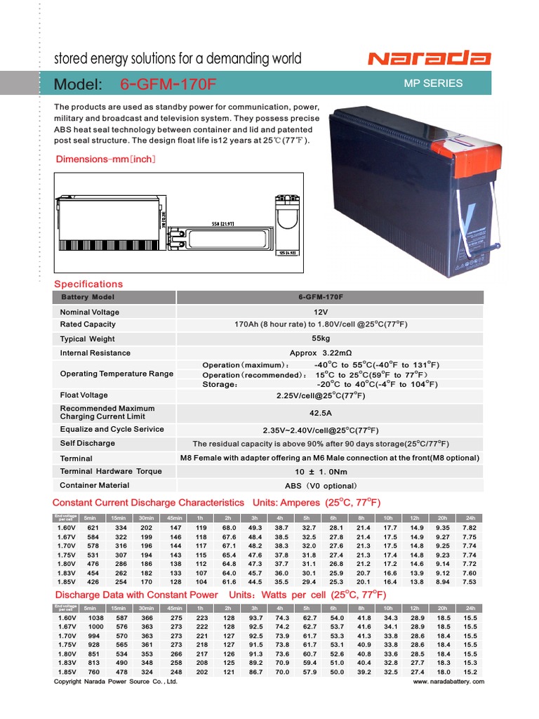 Narada 6 GFM | PDF | Battery (Electricity) | Electricity