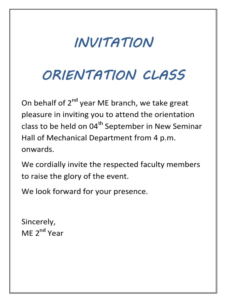 Invitation Orientation Class | PDF