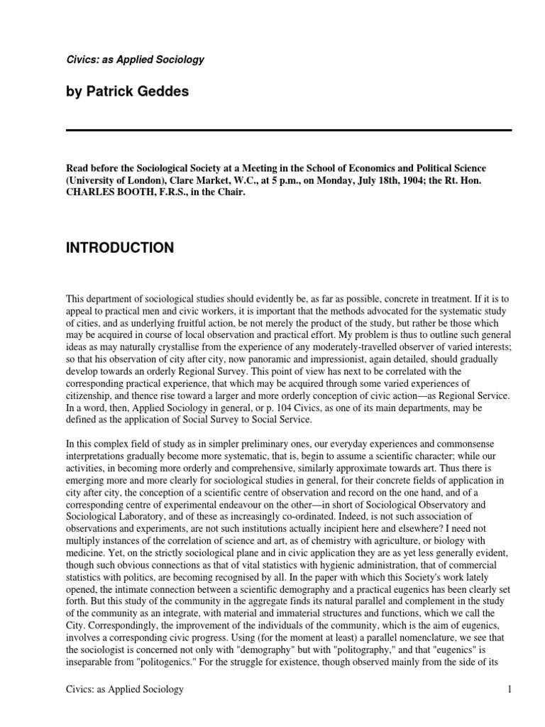 Civics: As Applied Sociology by Geddes, Patrick, 1854-1932 | PDF ...