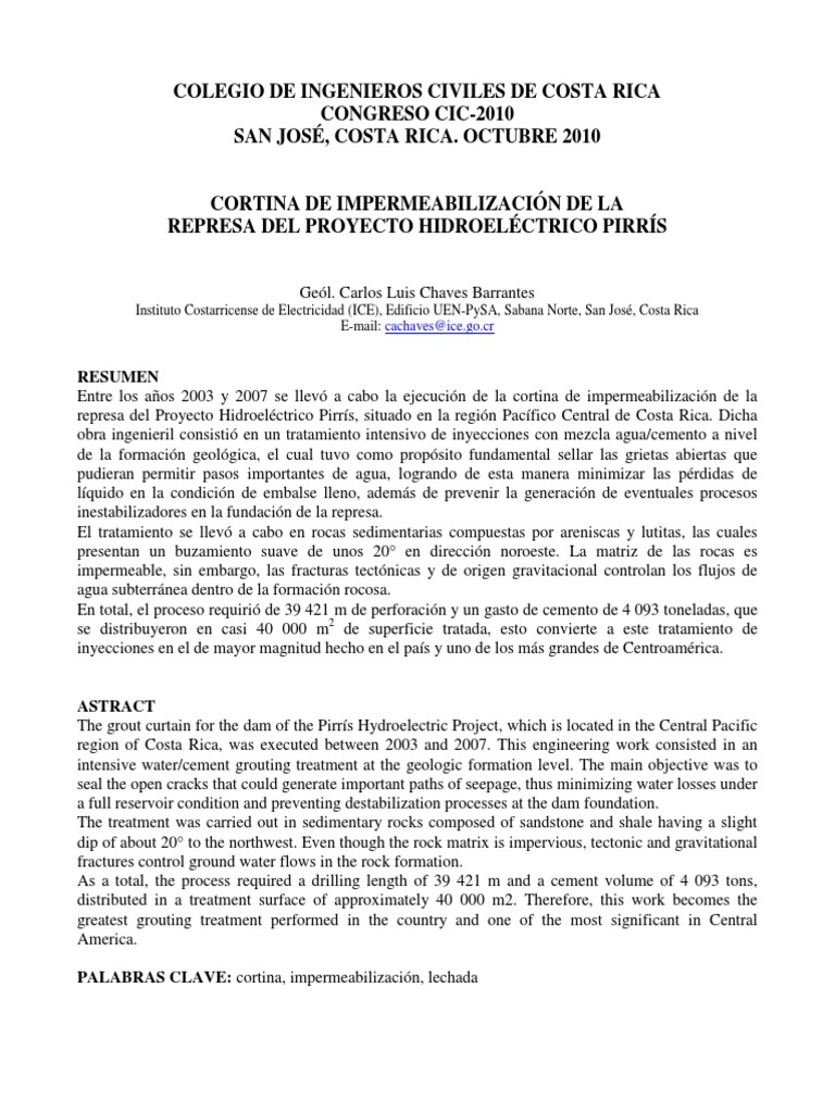Impermeabilización Represa Pirrís, Costa Rica | PDF | Roca (geología ...