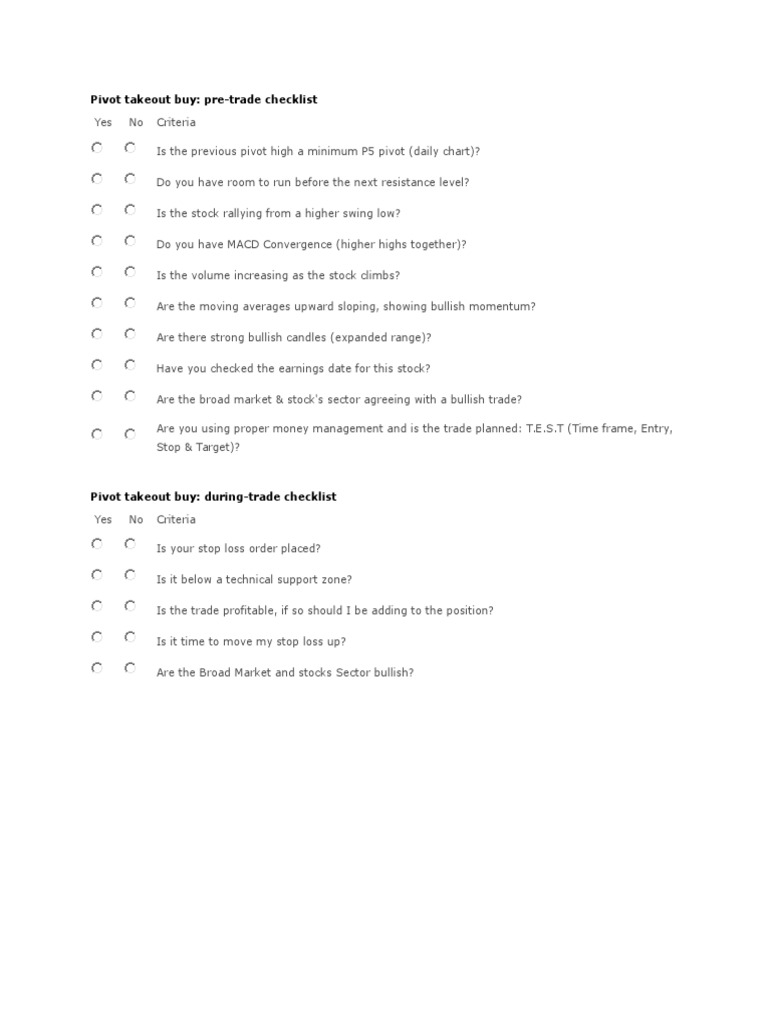 Pivot Takeout Buy: Pre-Trade Checklist | PDF | Market Trend | Economic ...