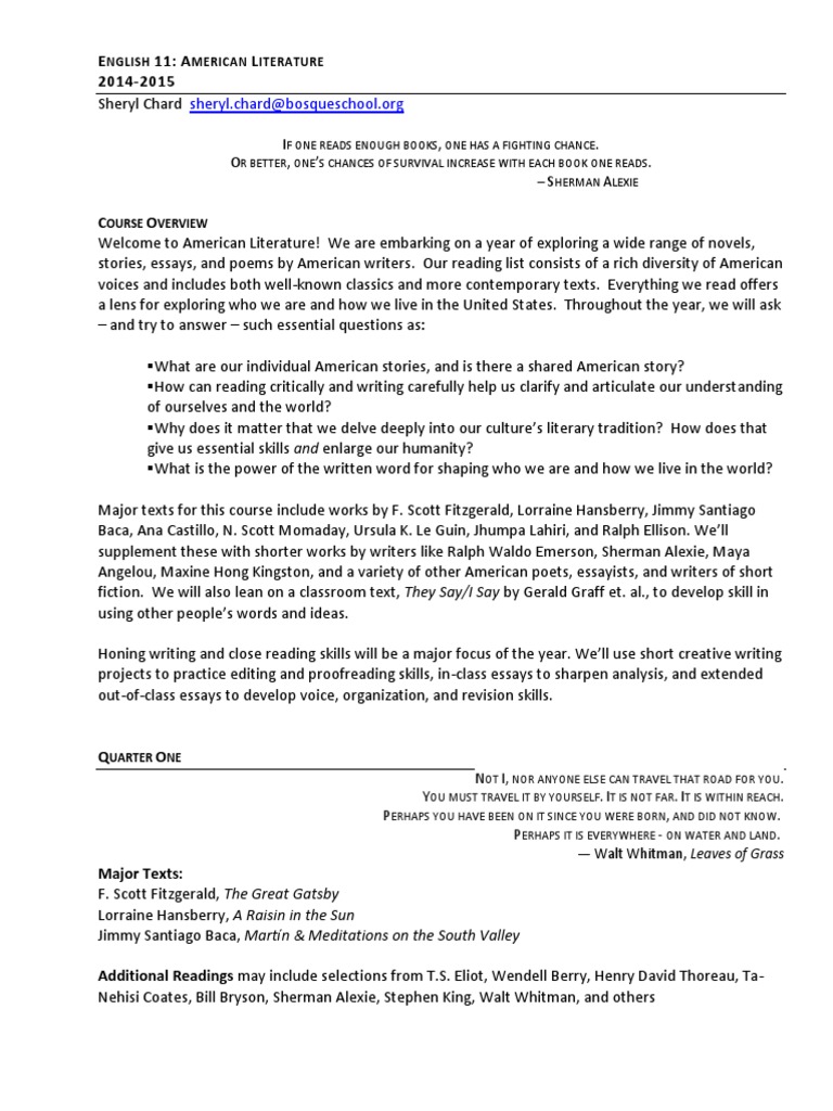 American Lit Syllabus Chard | PDF | American Literature | Poetry