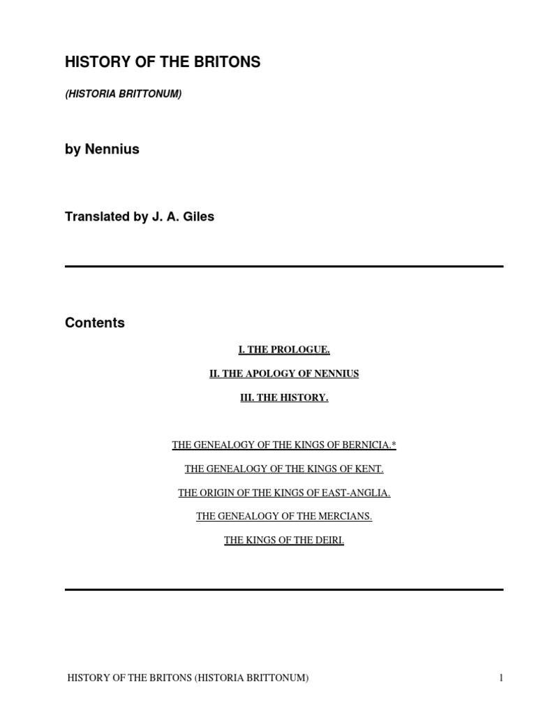 History of The Britons (Historia Brittonum) by Nennius, Fl. 796 | PDF ...