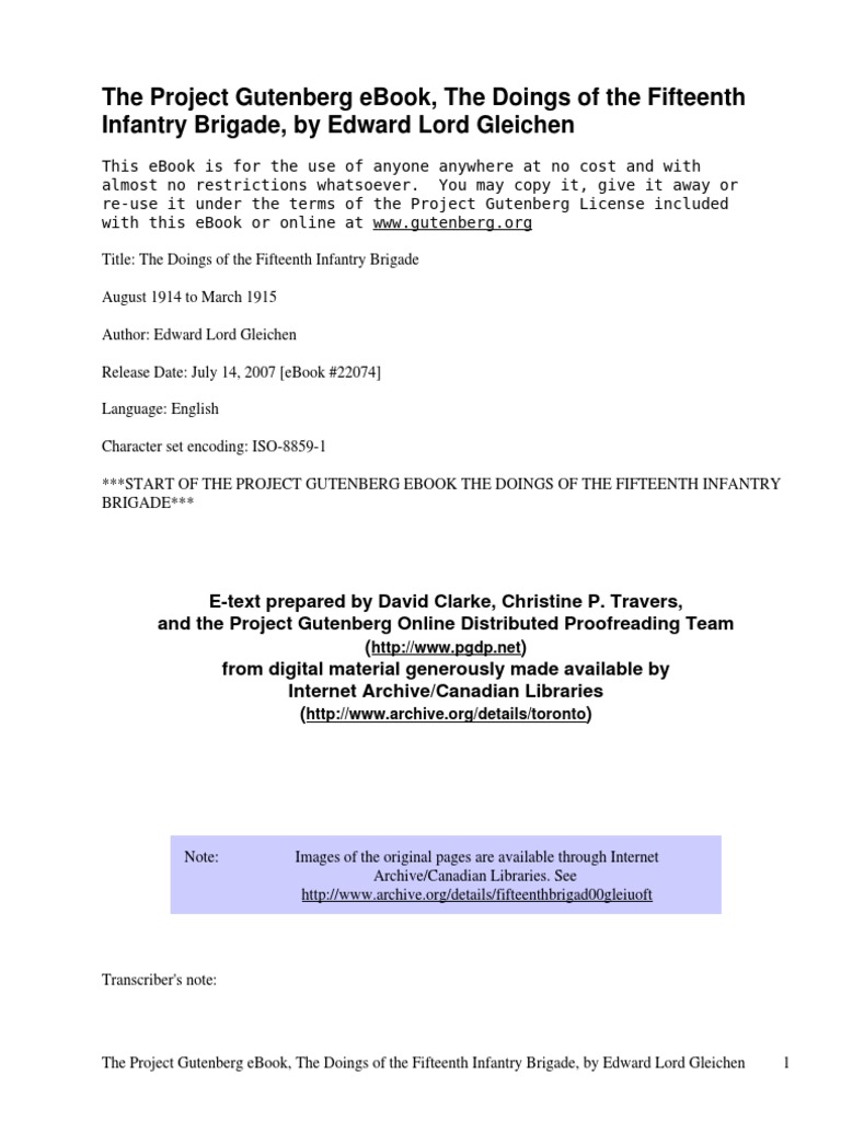 The Doings of The Fifteenth Infantry BrigadeAugust 1914 To March 1915 ...