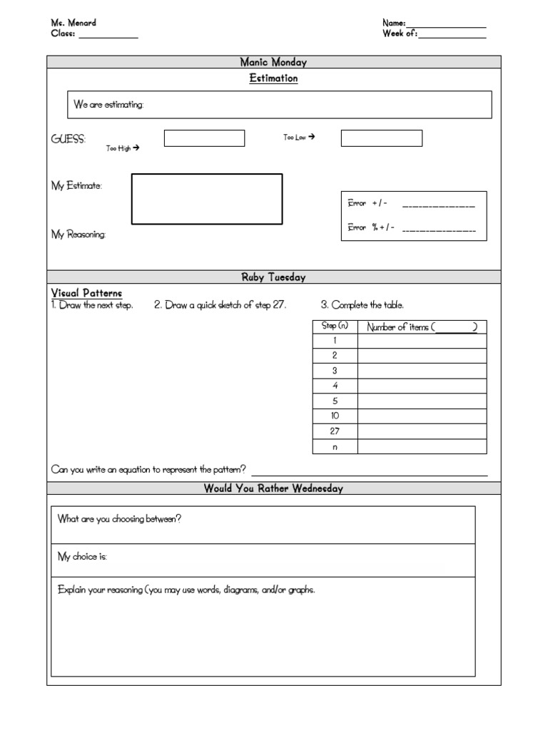 Weekly Math Maintenance Worksheet | PDF