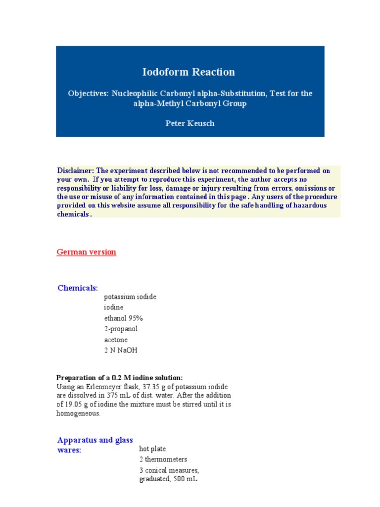 Iodoform Reaction | PDF | Iodine | Methyl Group