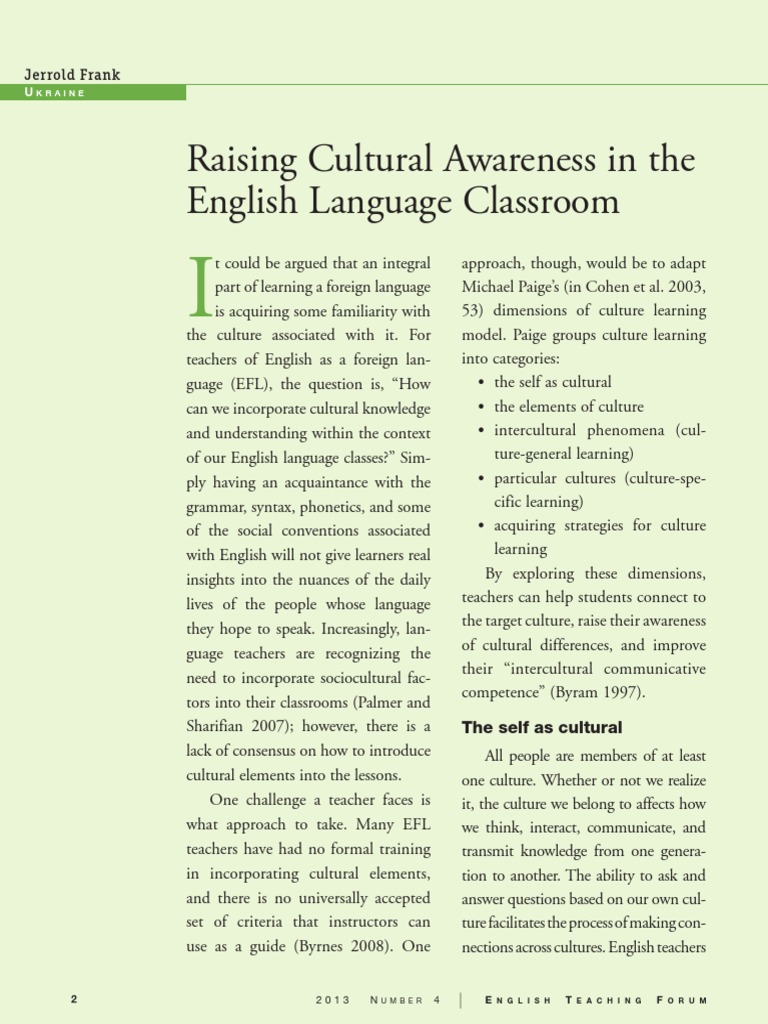 EFL Teachers' Guide to Cultural Awareness | PDF | English As A Second ...