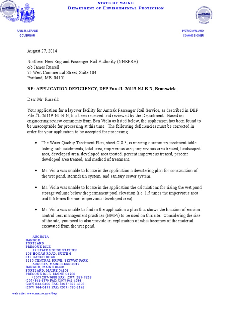 DEP SWPA Deficiency Letter | PDF | Transport | Railway