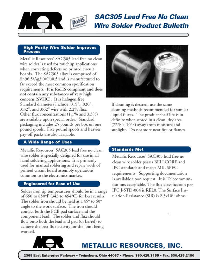 Sac 305 Lead Free No Clean | Solder | Printed Circuit Board