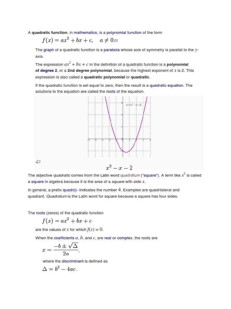 A | Quadratic Equation | Zero Of A Function
