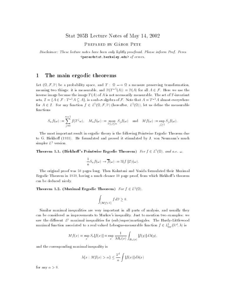 Lecture 32 - Ergodic Theory | PDF | Mathematical Analysis | Measure Theory