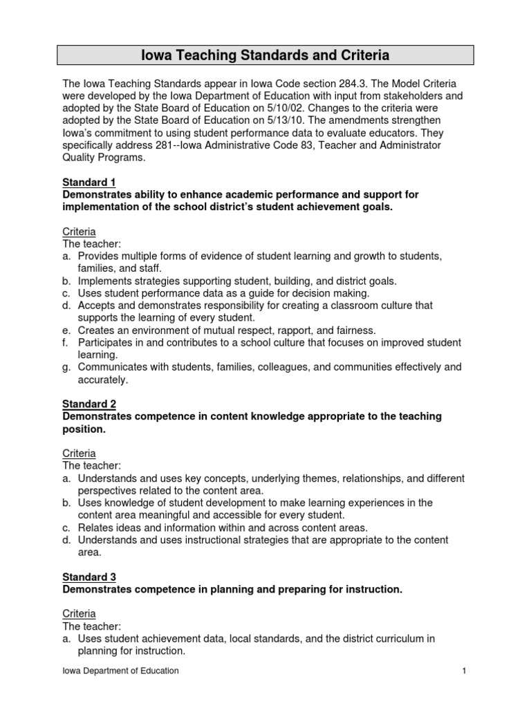 Iowa Teaching Standards Overview | PDF | Teachers | Competence (Human ...