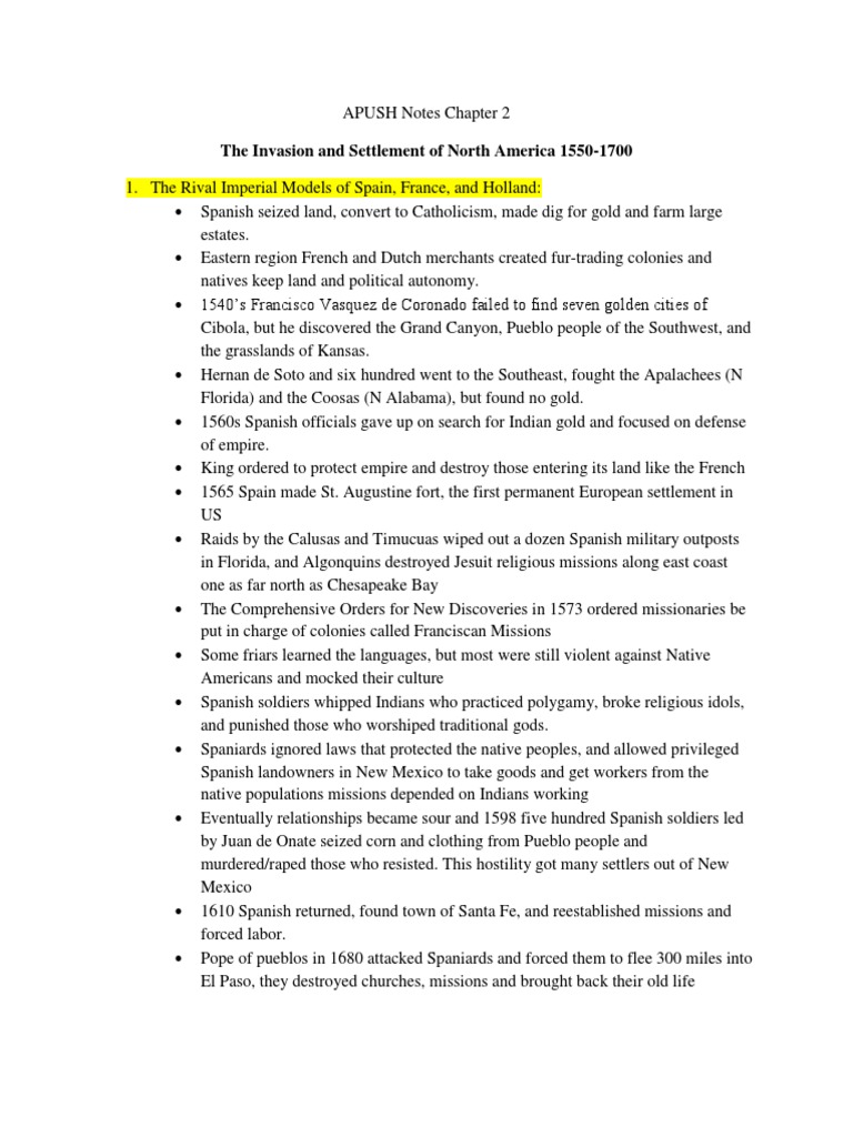 APUSH Notes Chapter 2 Scribd | PDF | Iroquois | Puritans