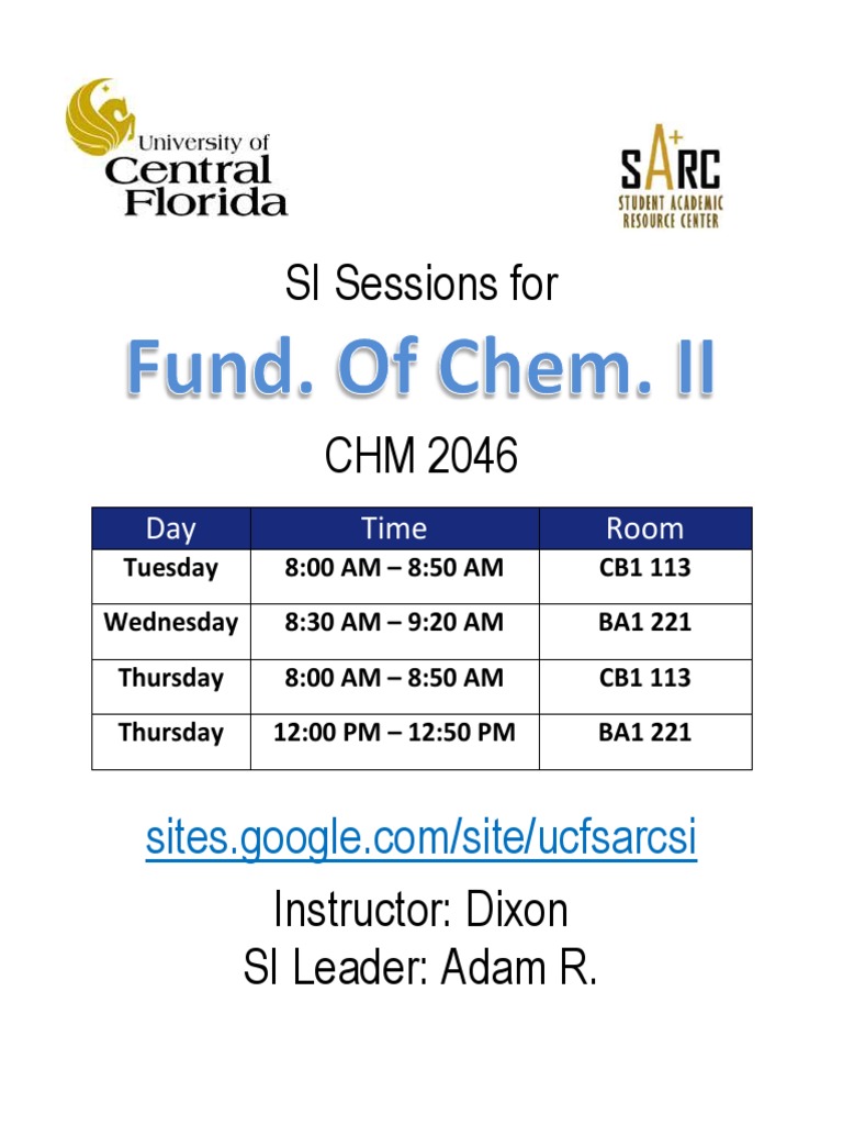 CHM 2046 SI Session Schedule | PDF