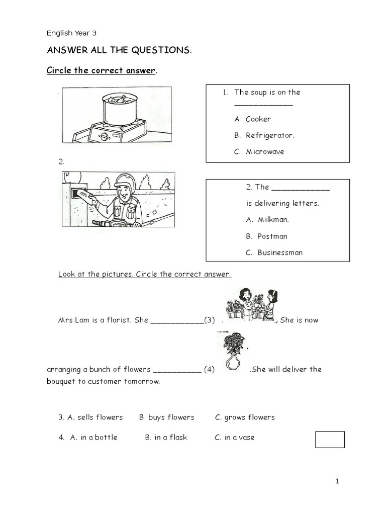 Answer All The Questions. Circle The Correct Answer.: English Year 3 | PDF