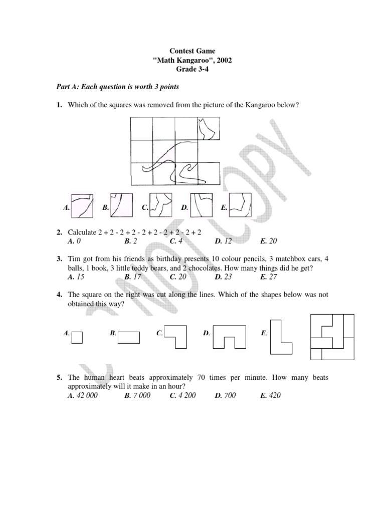 Kangaroo Math Test for Grades 3-4 | PDF | Teaching Mathematics