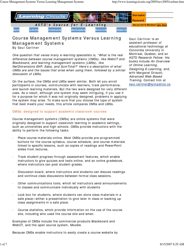 Course Management Systems Versus Learning Management Systems | PDF ...