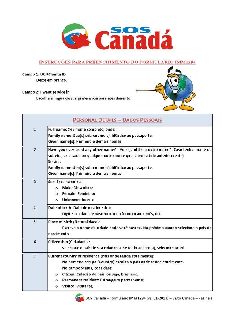 Guia Preenchimento Formulário IMM1294 | PDF | União estável | Canadá