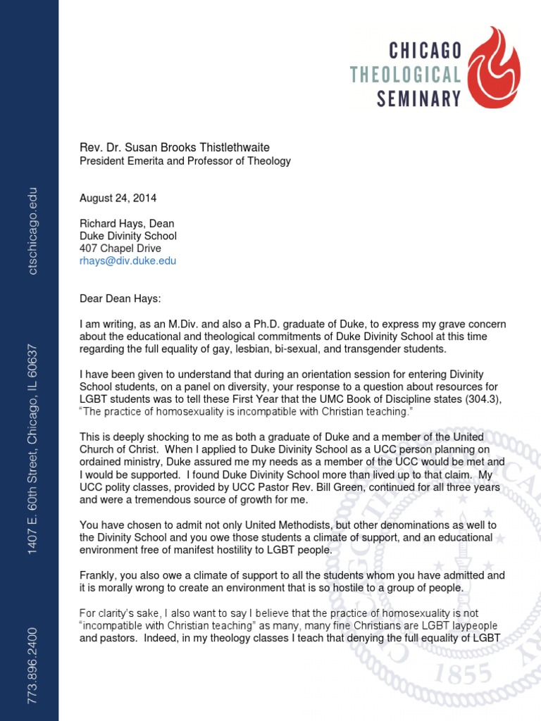 Letter To Duke Div School Dean | PDF | United Methodist Church | Theology